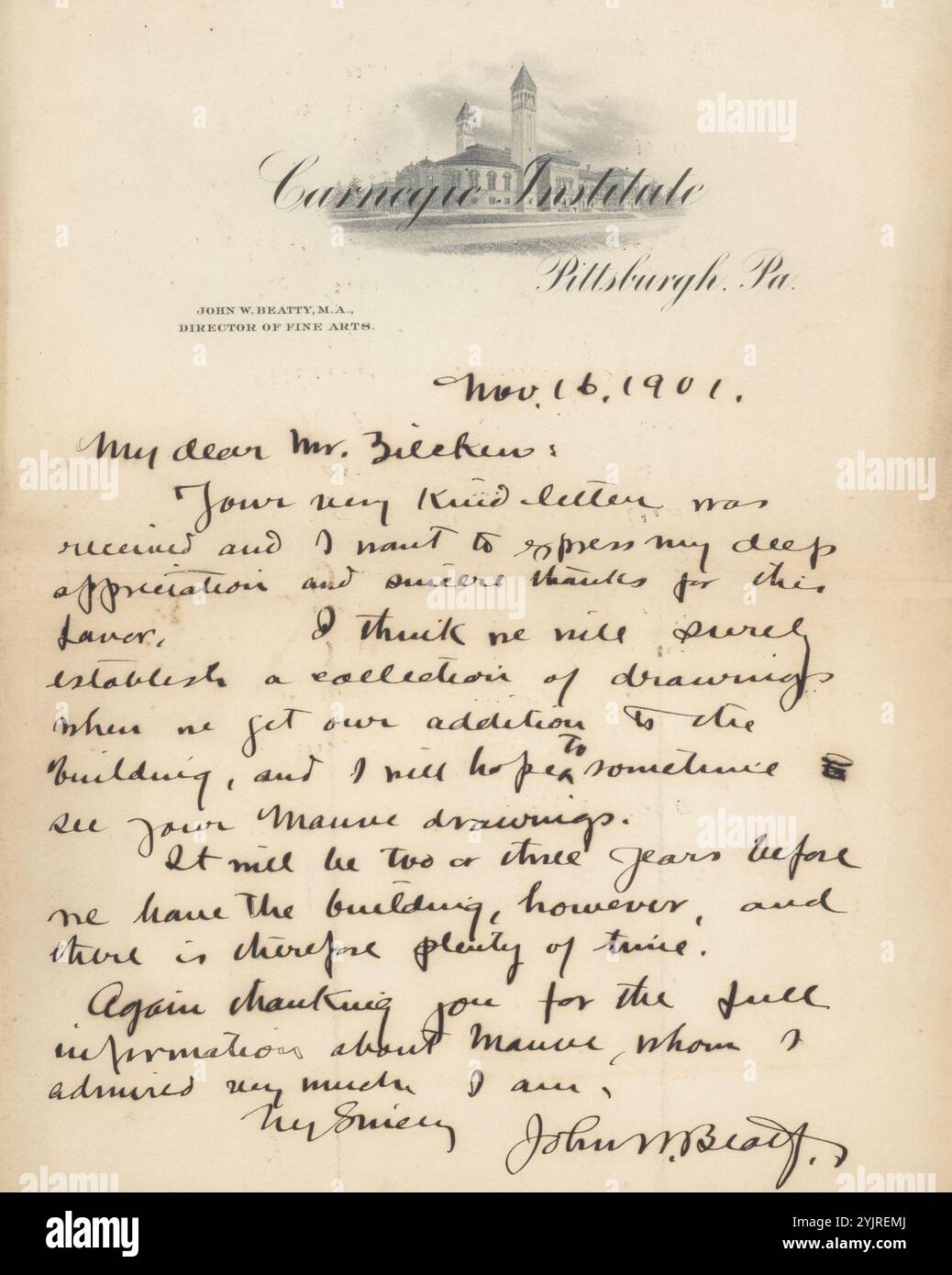 Letter to Philip Zilcken, writer: John Wesley Beatty, Pittsburgh, 16 ...