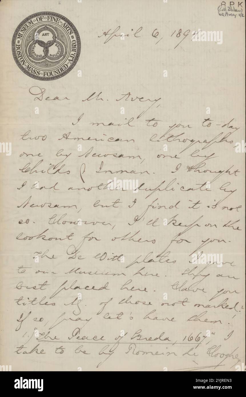 Letter to Samuel Putnam Avery, Letter contains draft letter from S.P ...