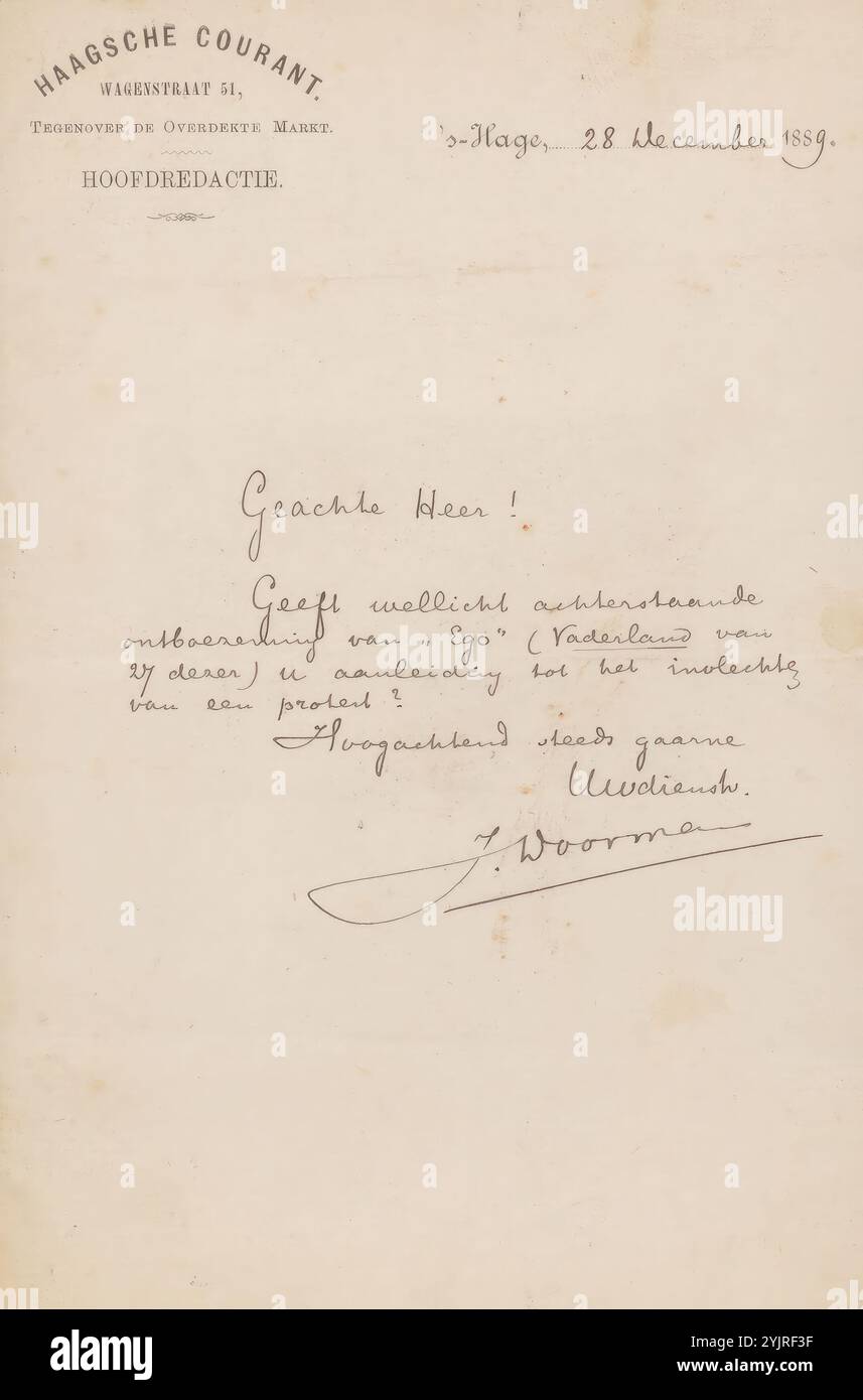 Letter to Philip Zilcken, letter, writer: J. Doorman, The Hague, 28-Dec ...