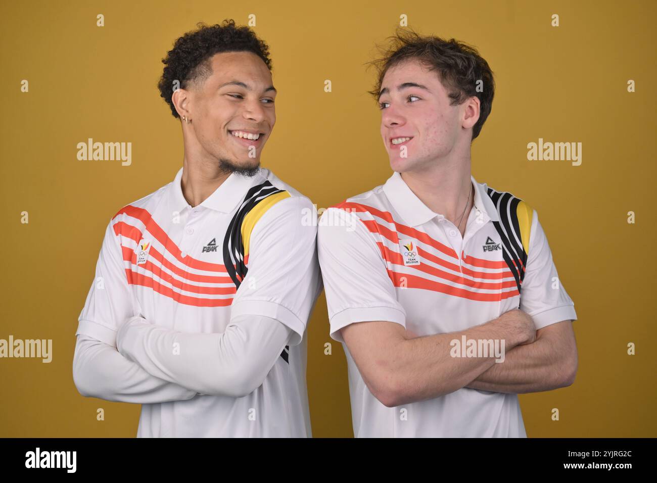 Belgian Abdoul Wahab Mimoun and Belgian athlete Nemo Rase pose for the ...