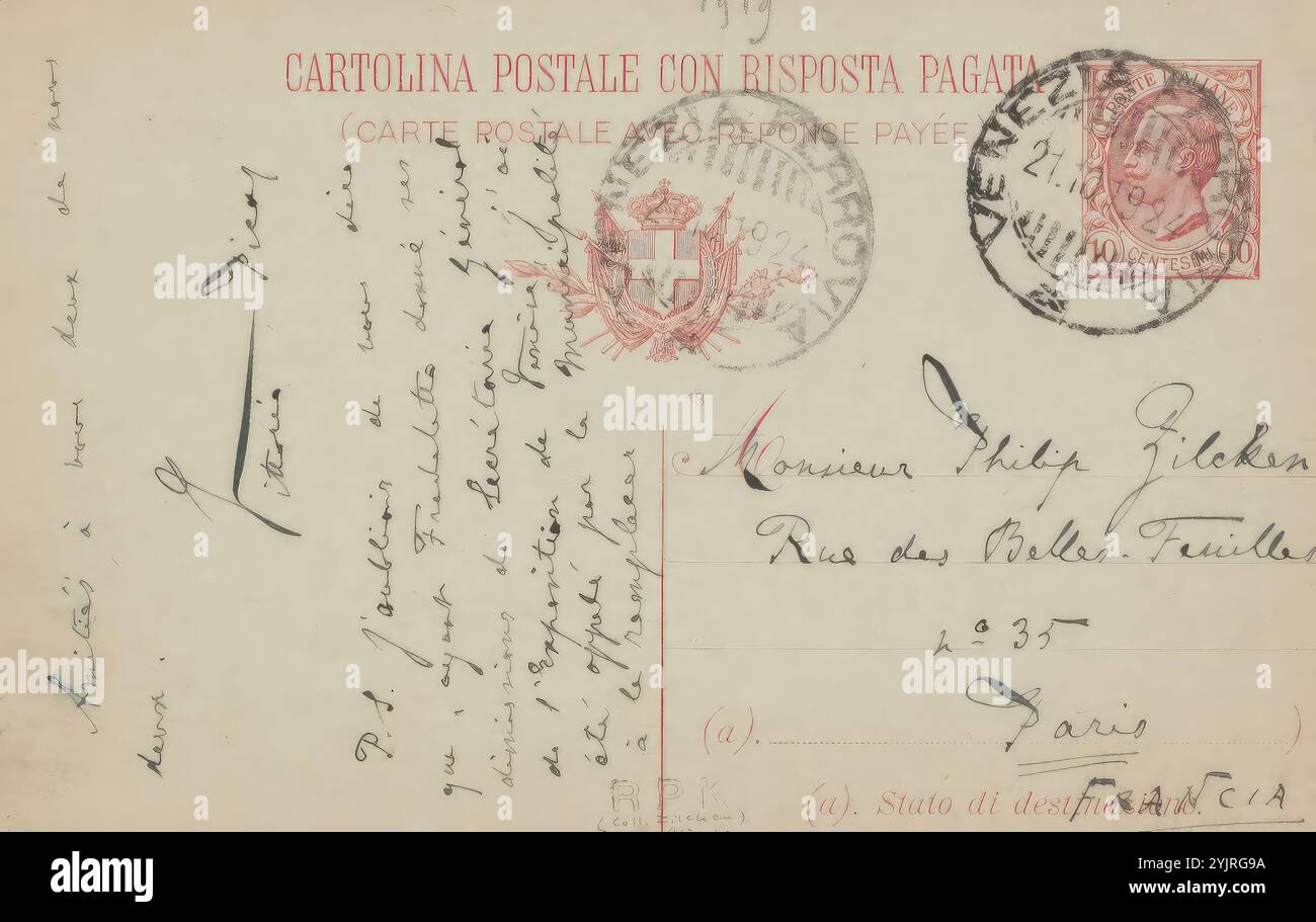Postcard to Philip Zilcken, postcard, writer: Vittorio Pica, Venice ...