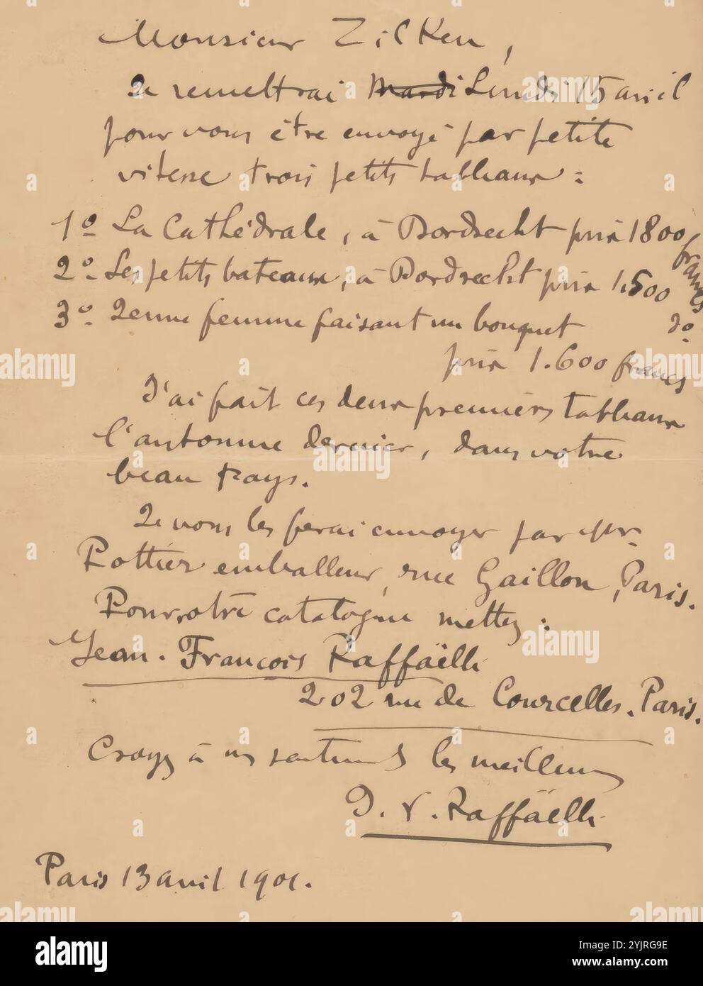 Letter to Philip Zilcken, writer: Jean François Raffaëlli, Paris, April ...