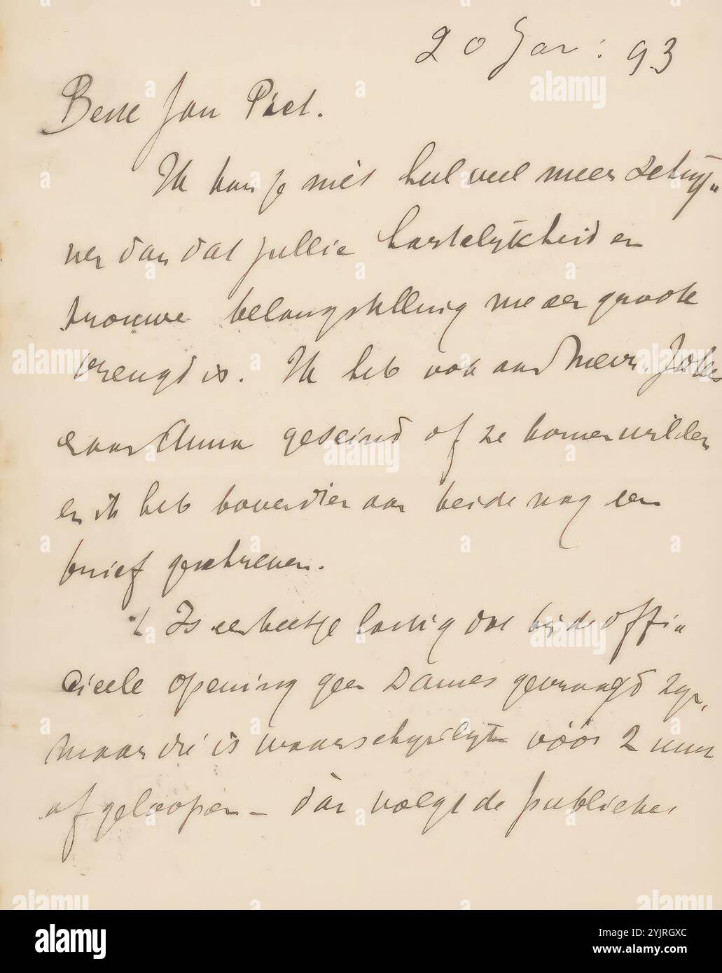 Letter to Jan Veth, printed, Letter dated 20 Jan: 93 in later hand ...