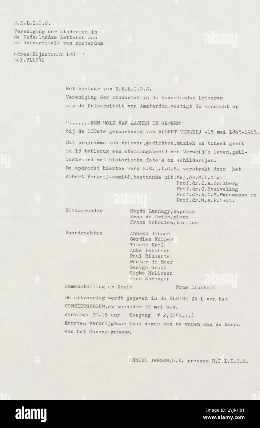 Program from Jan Veth archive, program, printer: anonymous, 1965, paper ...