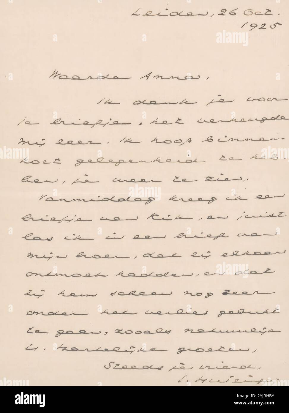 Letter to Anna Dorothea Dirks, writer: Johan Huizinga, Leiden, October ...