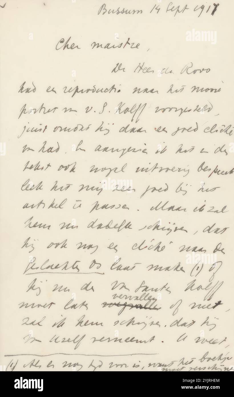 Letter to August Allebé, writer: Jan Veth, Bussum, 14-Sep-1917, paper ...