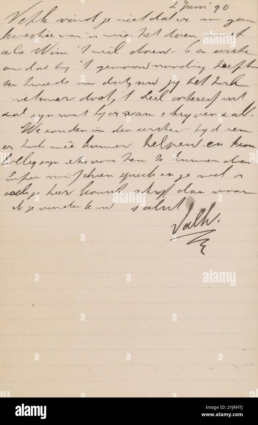Letter to Jan Veth, letter dated 2 June 90 in later hand, writer ...