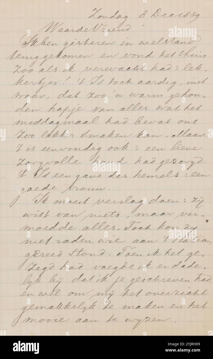 Letter to Jan Veth, writer: M.C. Lebret, 8-Dec-1889, checkered paper ...