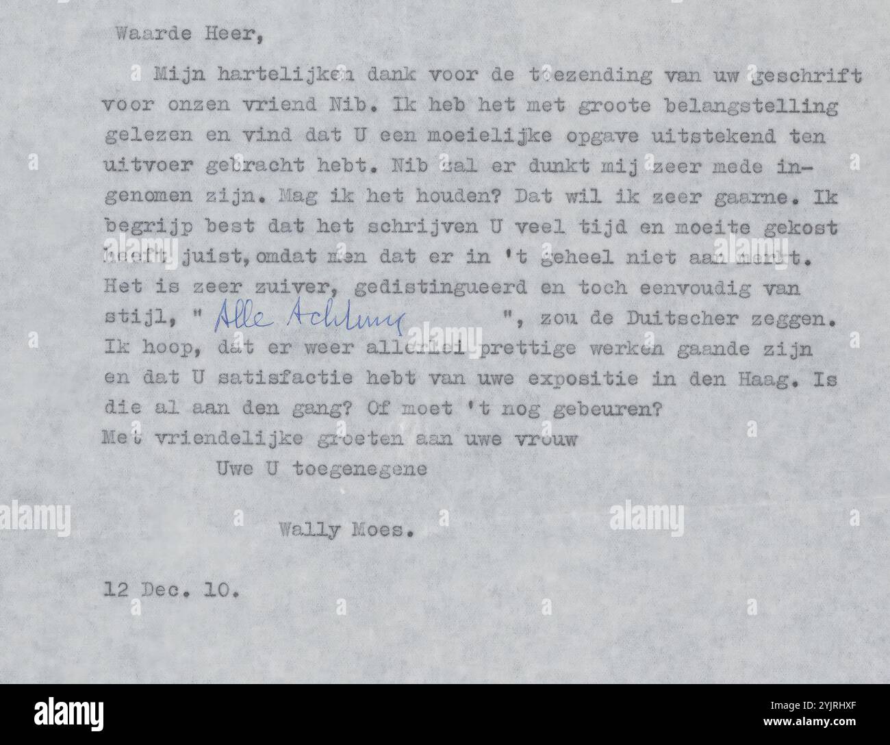 Letter to Johan Henri Gustaaf Cohen Gosschalk, writer: Wally Moes, 12 ...