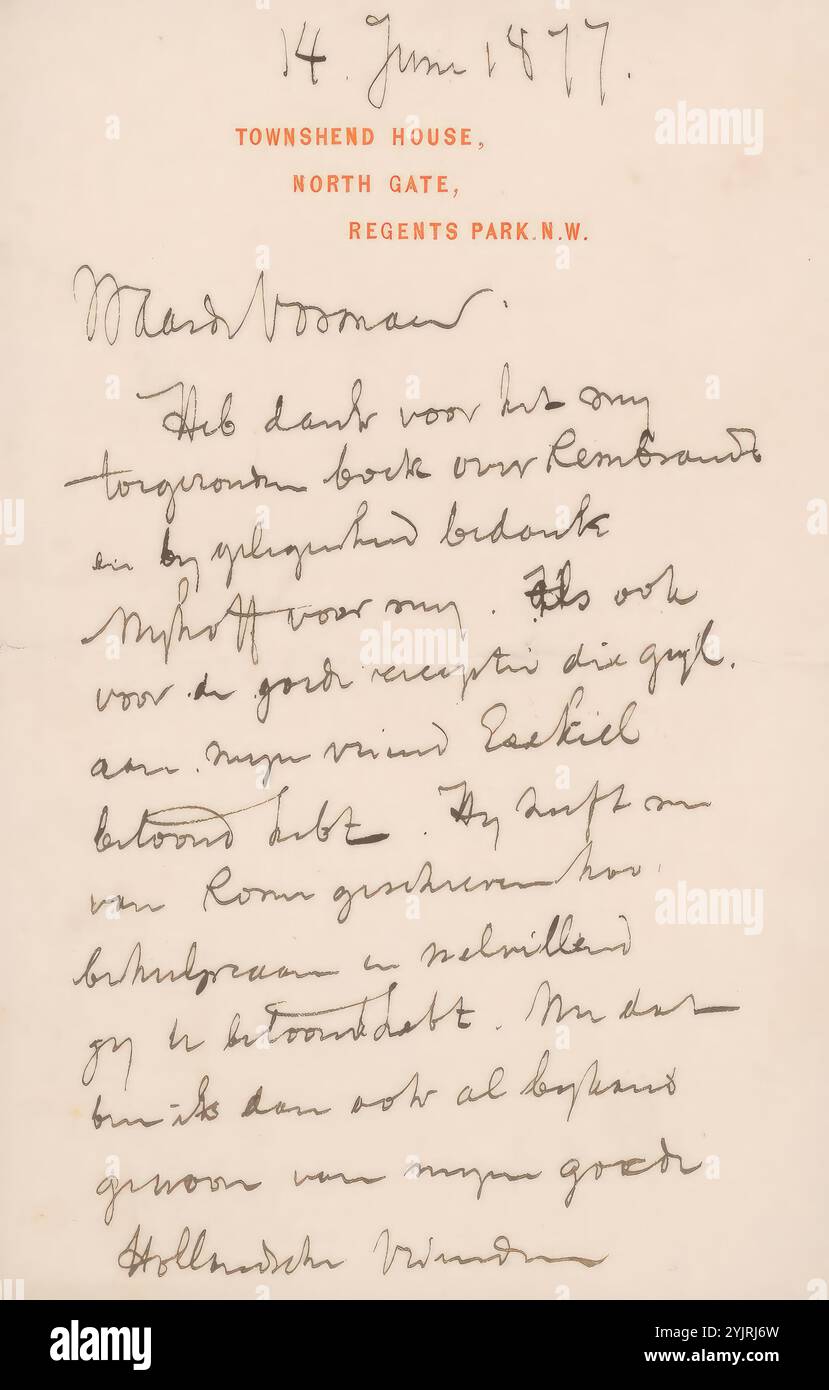 Letter to Carel Vosmaer, printed, writer: Lourens Alma Tadema, London ...