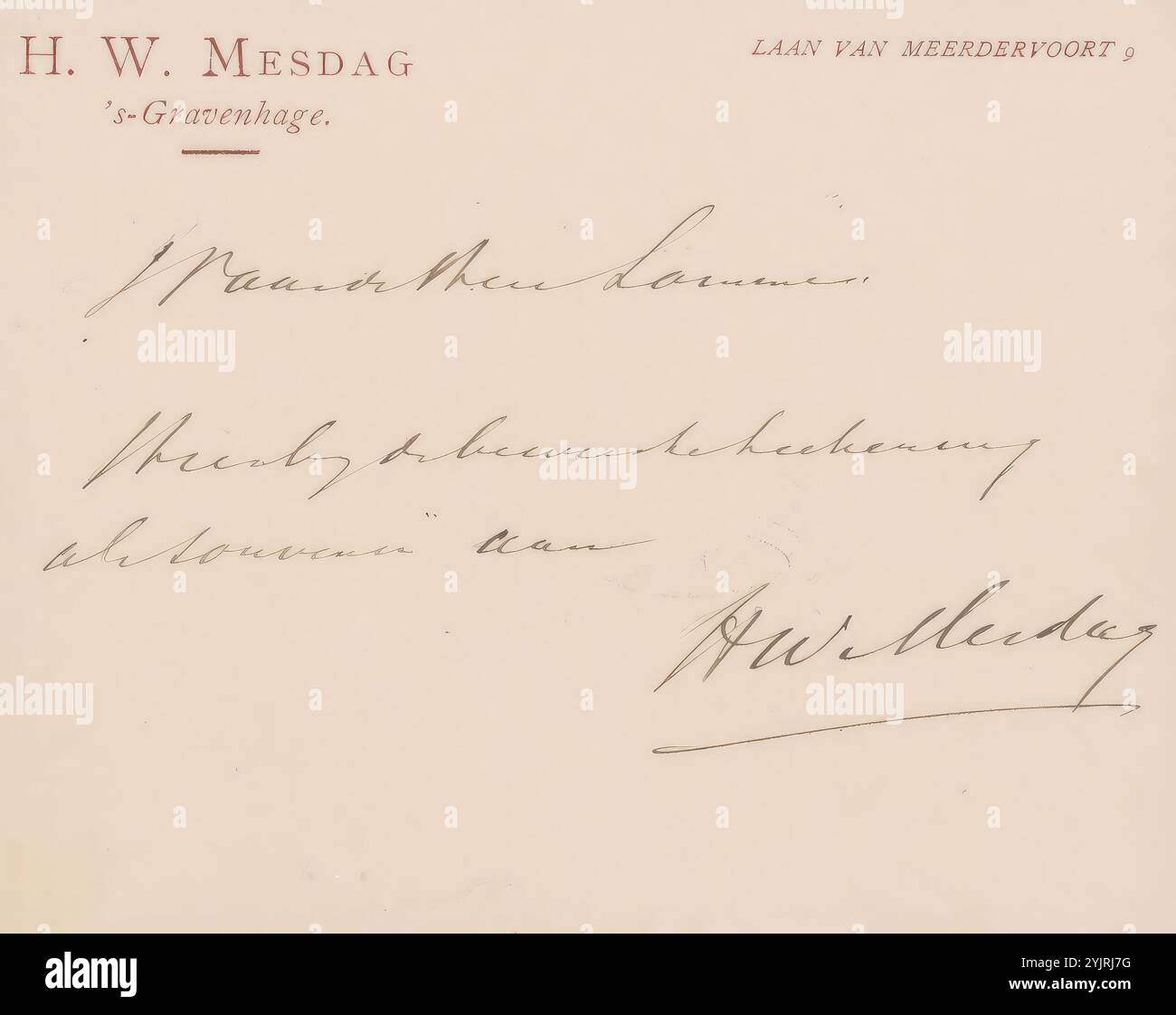 Letter to Ary Johannes Lamme, writer: Hendrik Willem Mesdag, 1841 - 1900, cardboard ink, writing ...