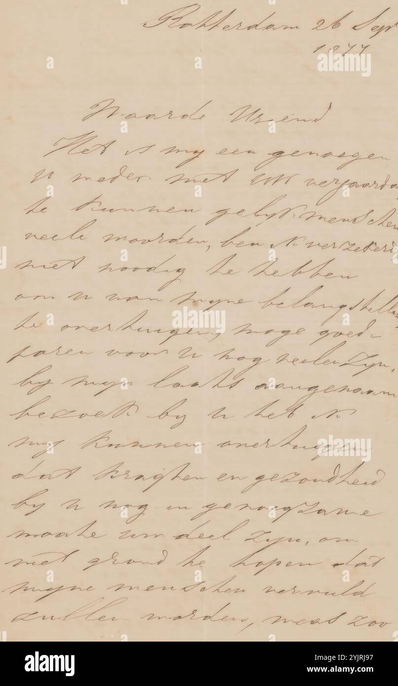 Letter to Ary Johannes Lamme, letter, writer: Robert van Eijsden, Rotterdam, 26-Sep-1877, paper ...