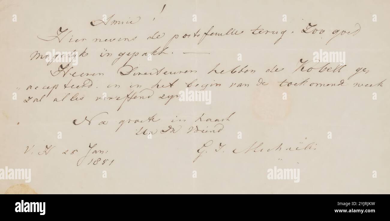 Letter to Mr Eymer, writer: Gerrit Jan Michaëlis, 25-Jan-1851, paper ...