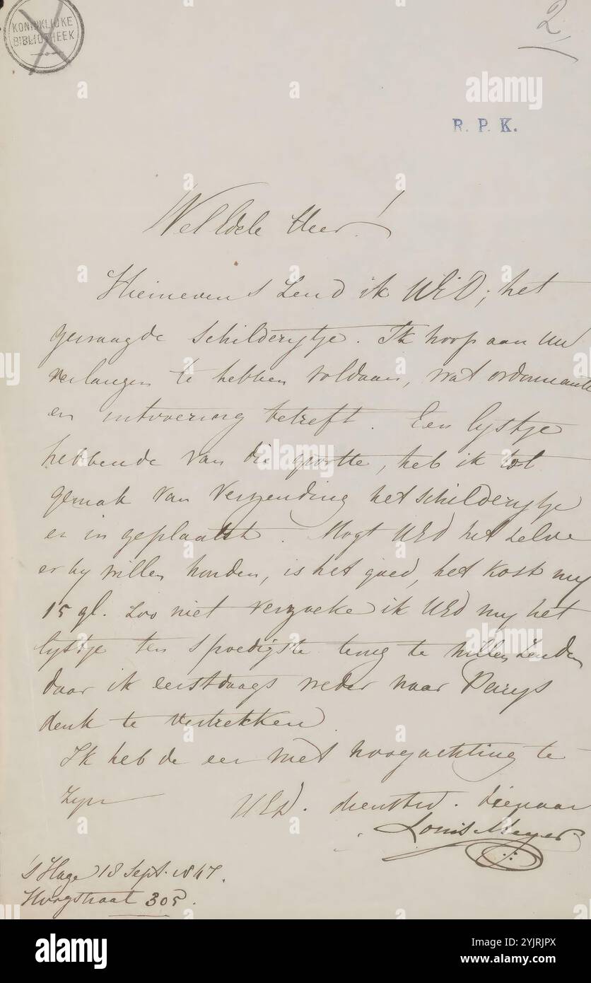 Letter to anonymous, possibly to C.J. de Lang, writer: Louis Meijer ...