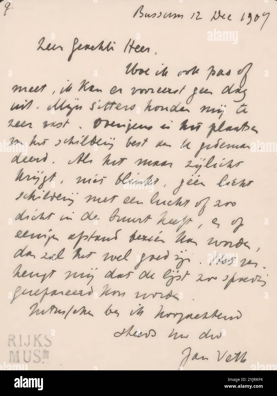 Letter to Pieter Haverkorn van Rijsewijk, writer: Jan Veth, Bussum, 12 ...