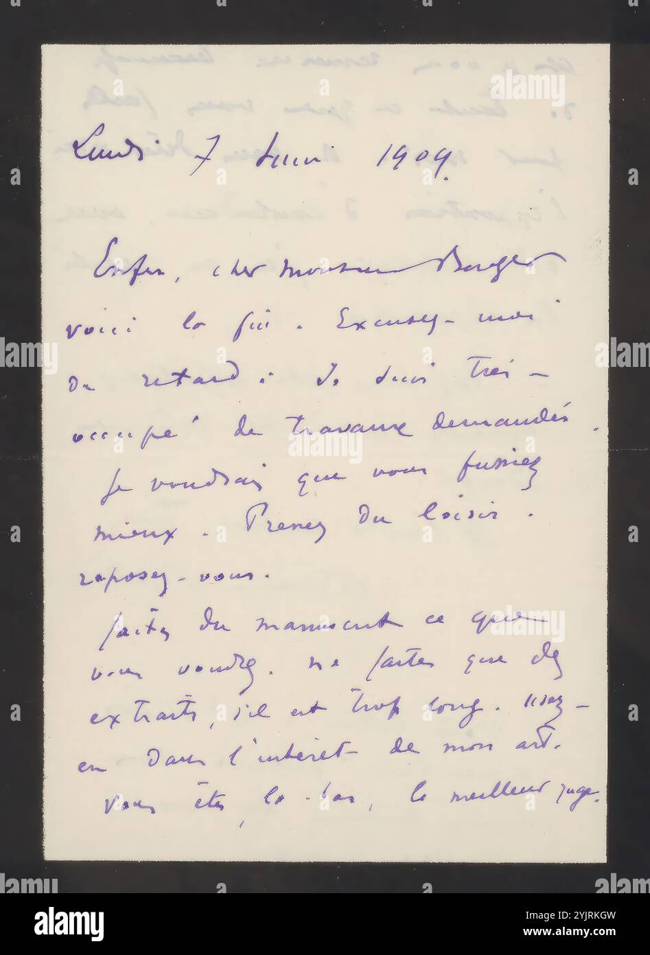 Letter to Andries Bonger, printed, writer: Odilon Redon, Paris, 7-Jun ...