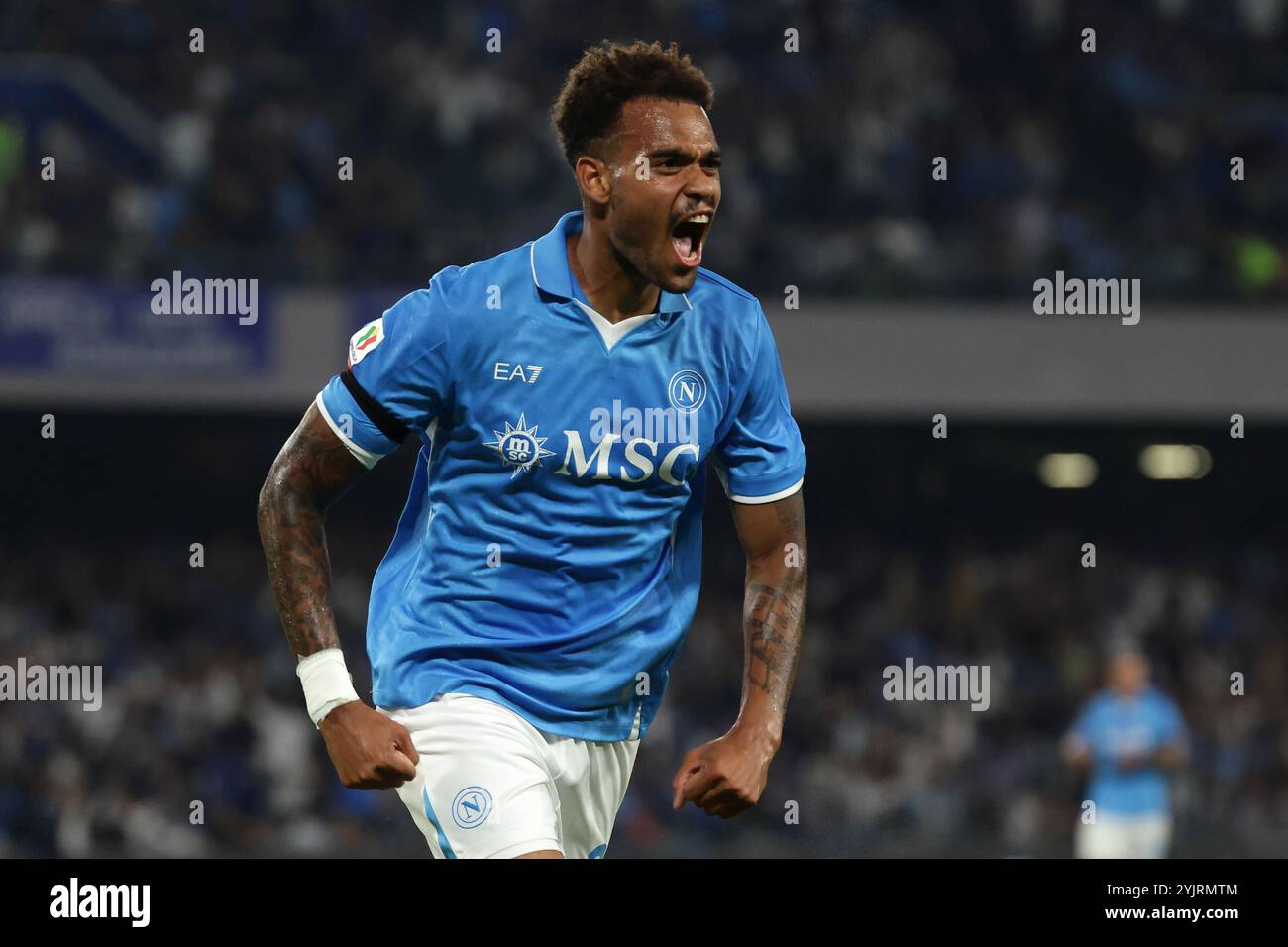 Napoli’s Cyril Ngonge celebrates during Round of 32 of the Italian Cup ...