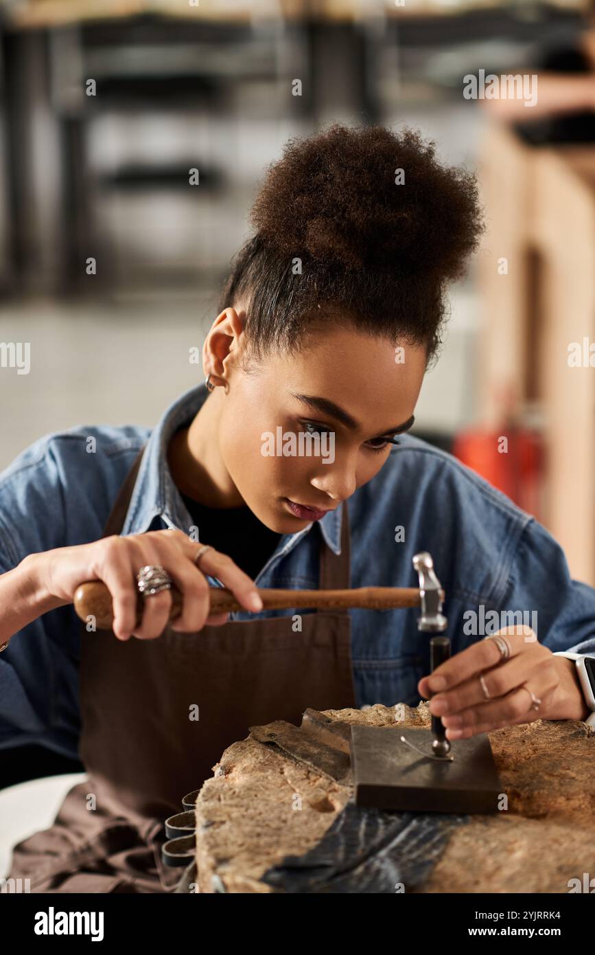 A talented woman meticulously crafts beautiful jewelry, focused on her ...