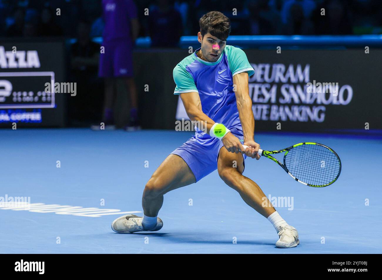 Carlos Alcaraz of Spain seen in actions during Men's Singles Group Stage match against Alexander ...