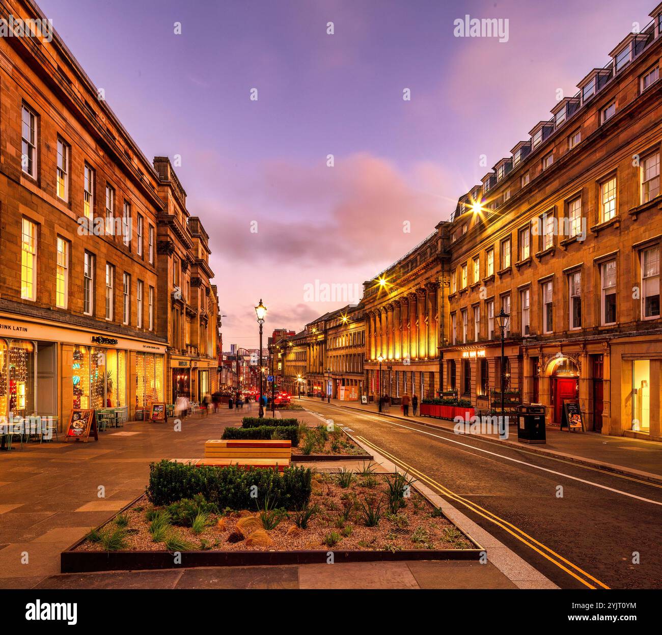 Twilight view along Grey Street in Newcastle upon Tyne following ...