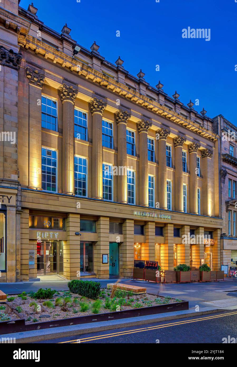 Twilight view along Grey Street in Newcastle upon Tyne following ...