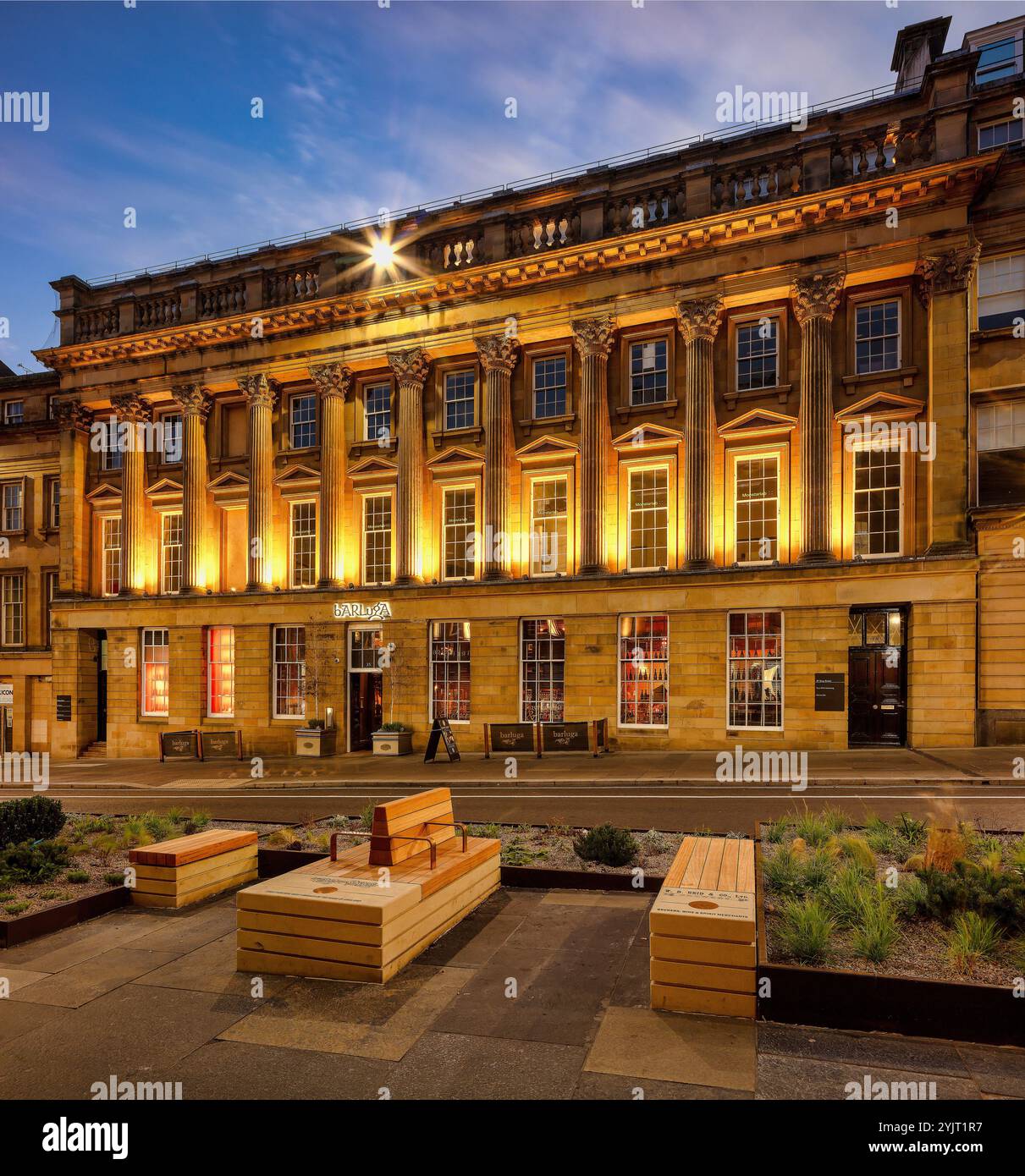 Twilight view along Grey Street in Newcastle upon Tyne following ...