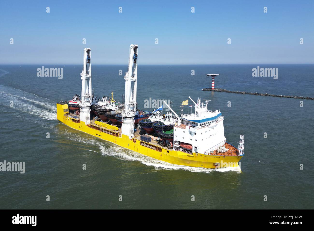 Aerial view of a large vessel with unique lifting capabilities carrying ...
