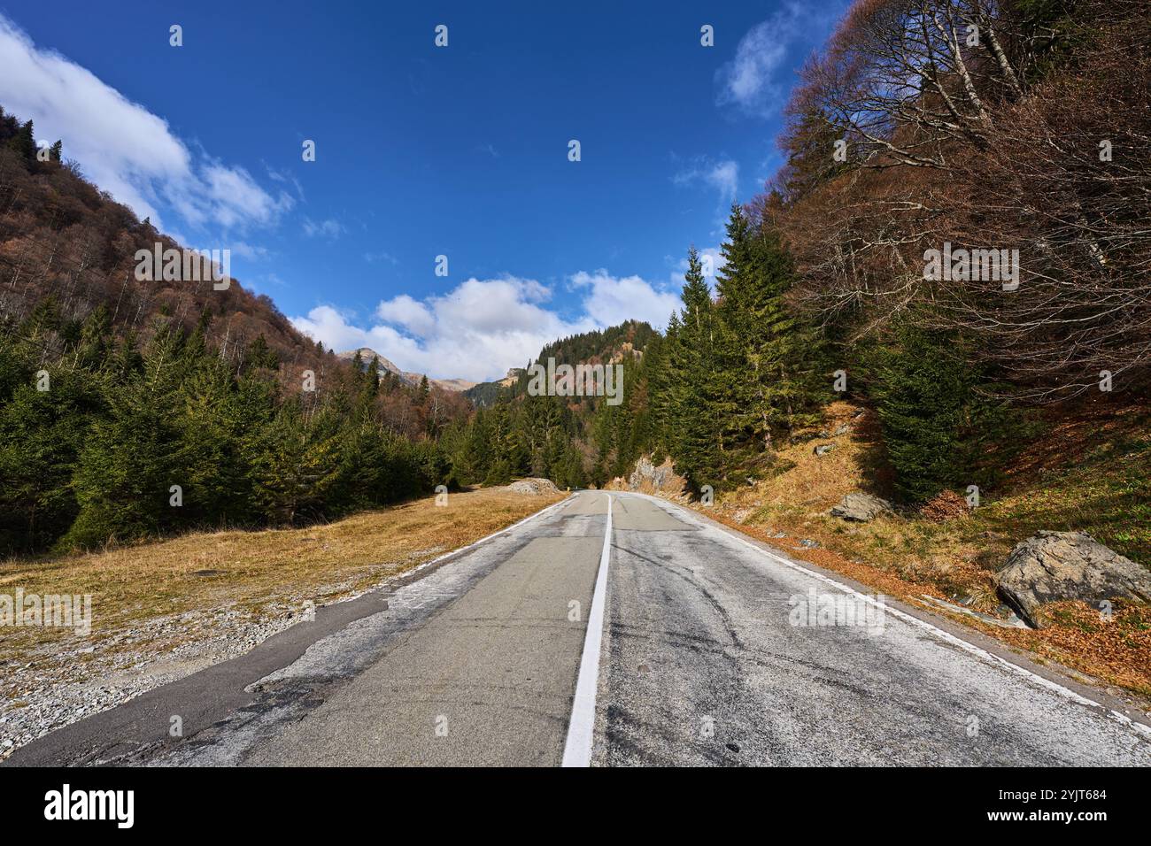 Wide angle landscape shot of Transfagarasan highway road in Romania, in ...