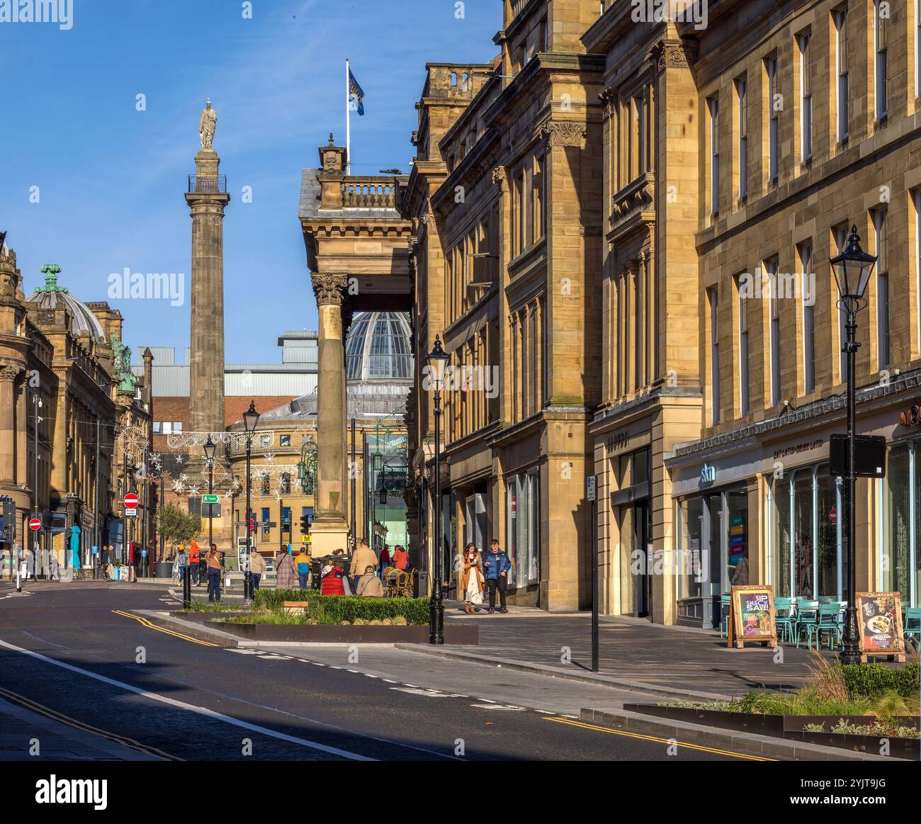 Daytime view looking along Grey Street in Newcastle upon Tyne following ...