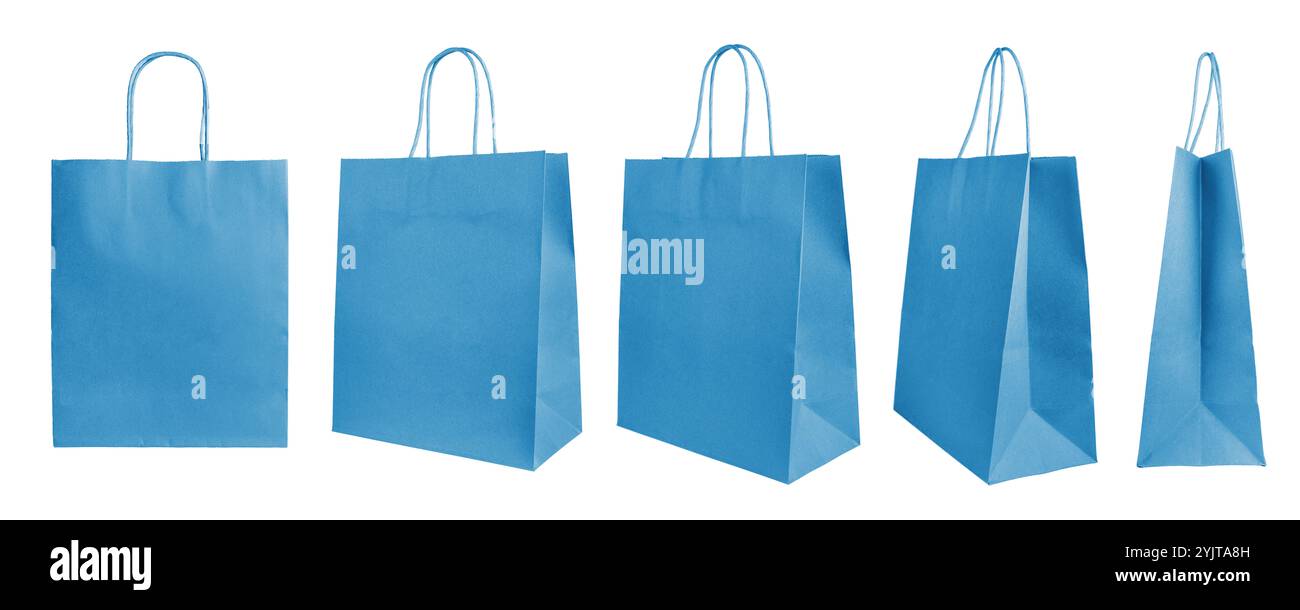 Set of different angles, various perspectives blank blue craft paper ...