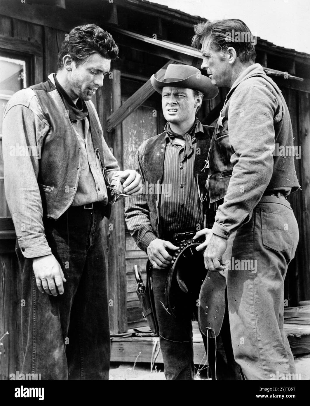 Med Flory, James Brown, John Clarke, on-set of the western film, "Gun ...