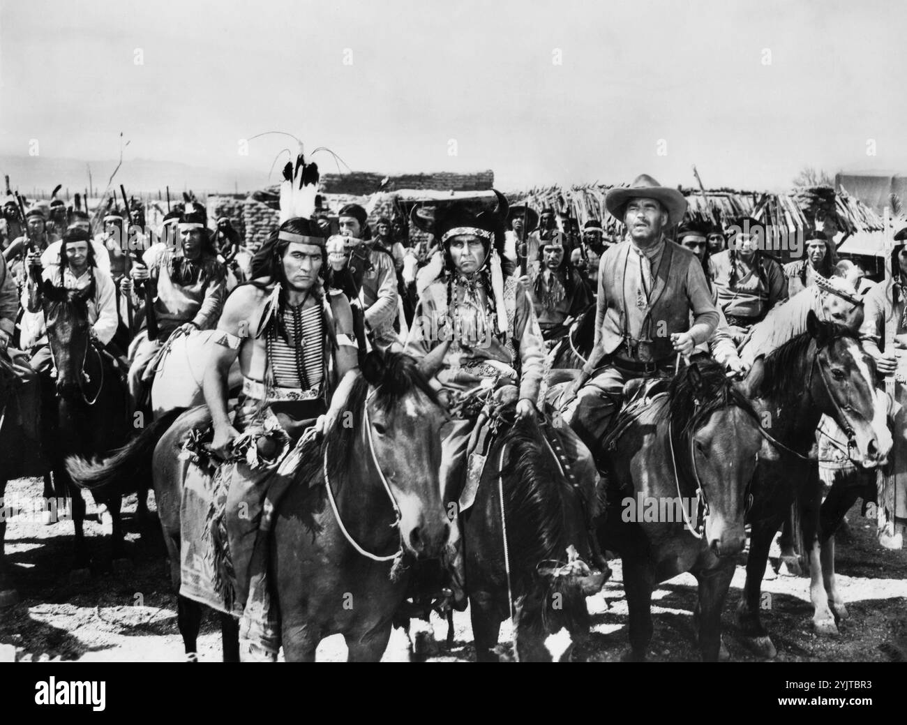 Ray Teal (on horse, right), on-set of the western film, "The Guns Of ...