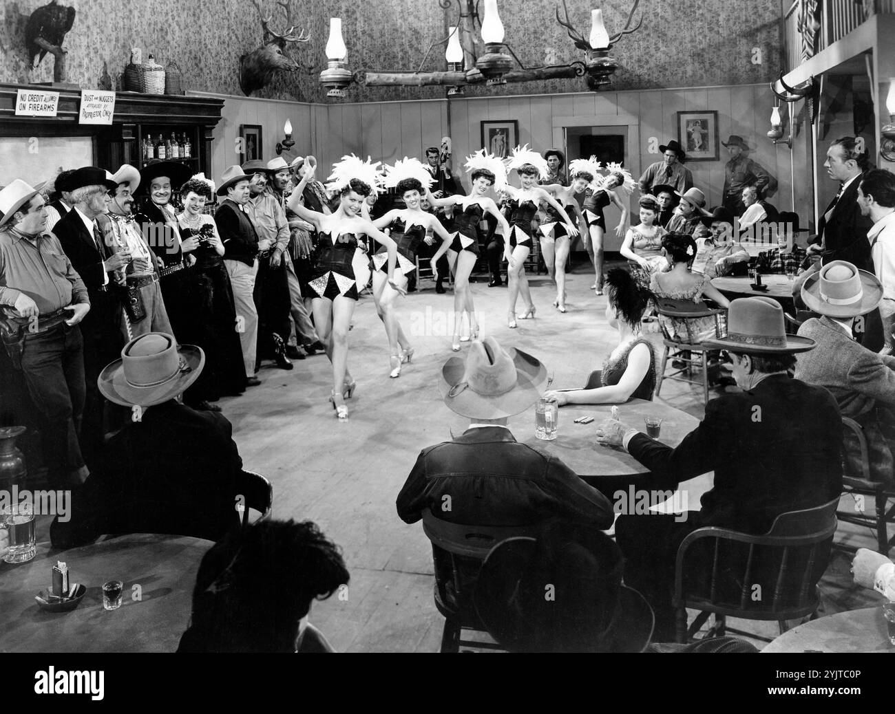 Saloon dancers, on-set of the western film, "In Old New Mexico ...