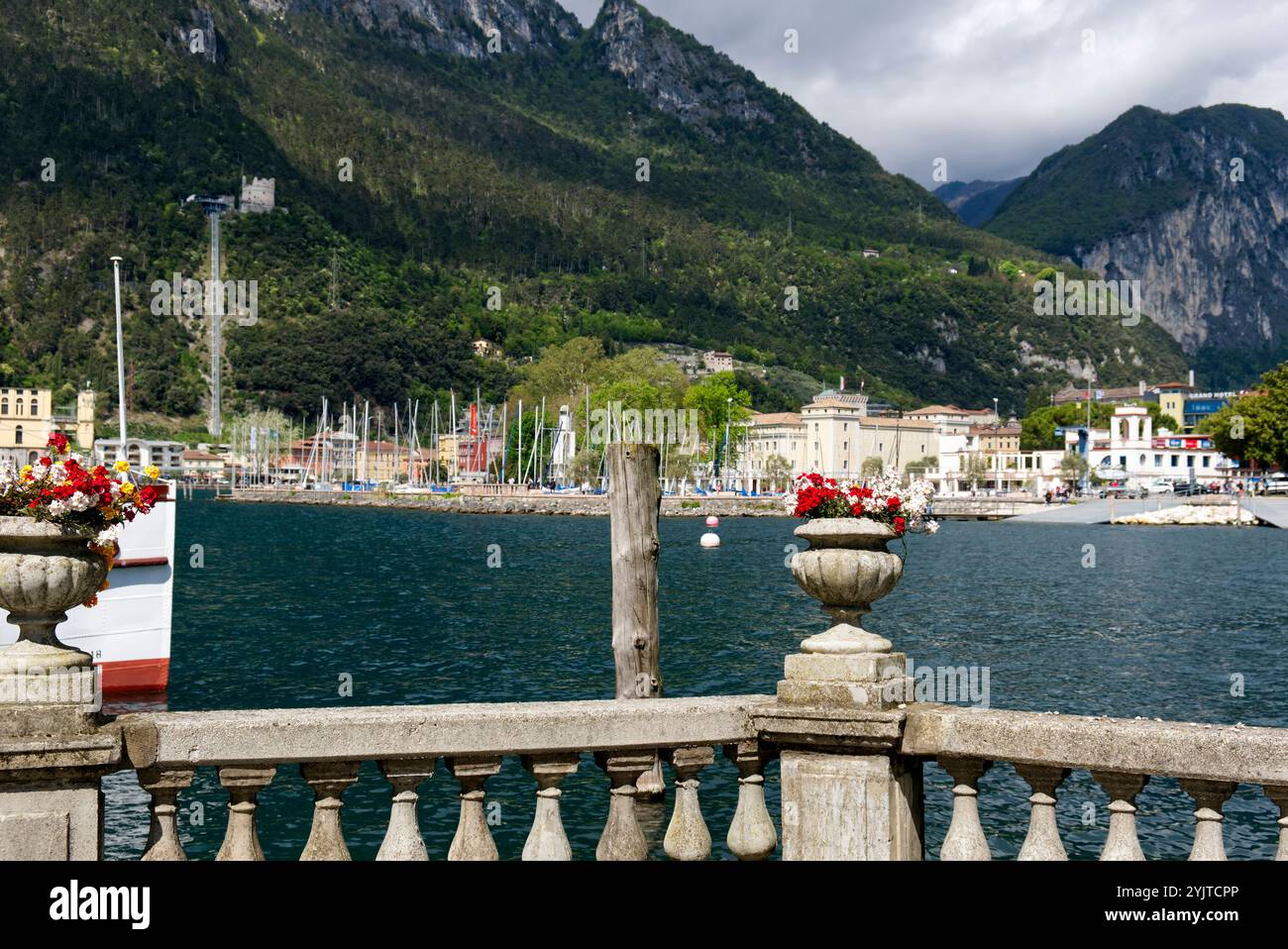 Lake Garda with mountains in background, view from Riva del Garda town ...