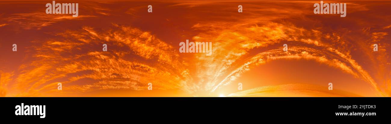 Golden glowing red orange overcast sunset sky 360 hdr panorama ...