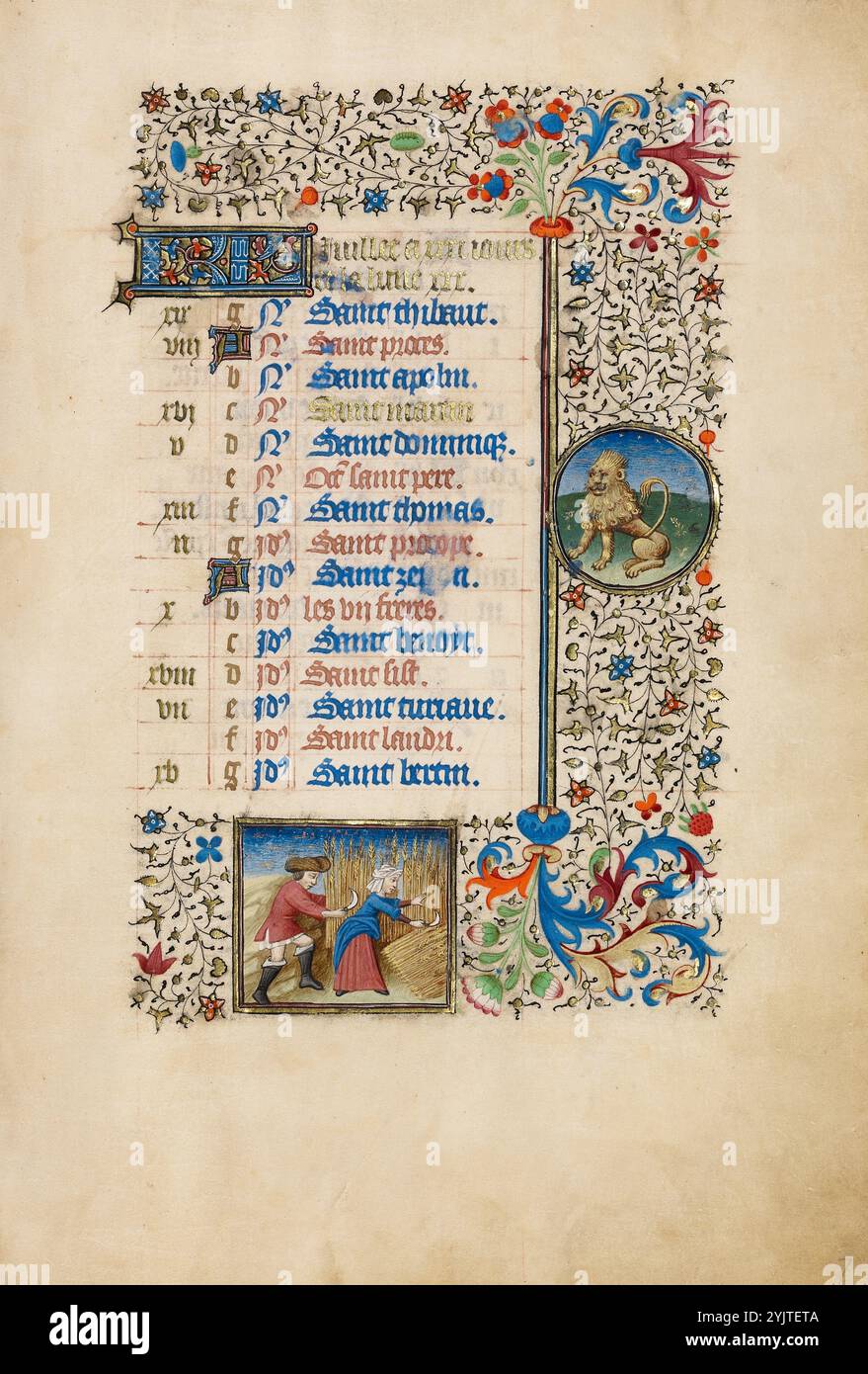 July Calendar Page: Reaping: Leo; Book of Hours, about 1440-1450 Stock ...