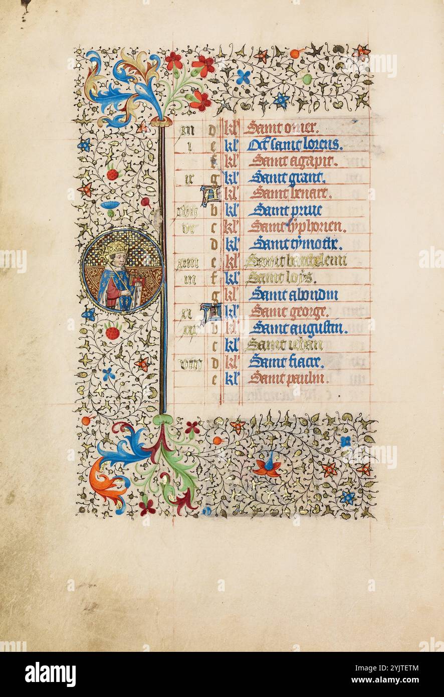 August Calendar Page: Saint Louis; Book of Hours, about 1440-1450 Stock Photo - Alamy