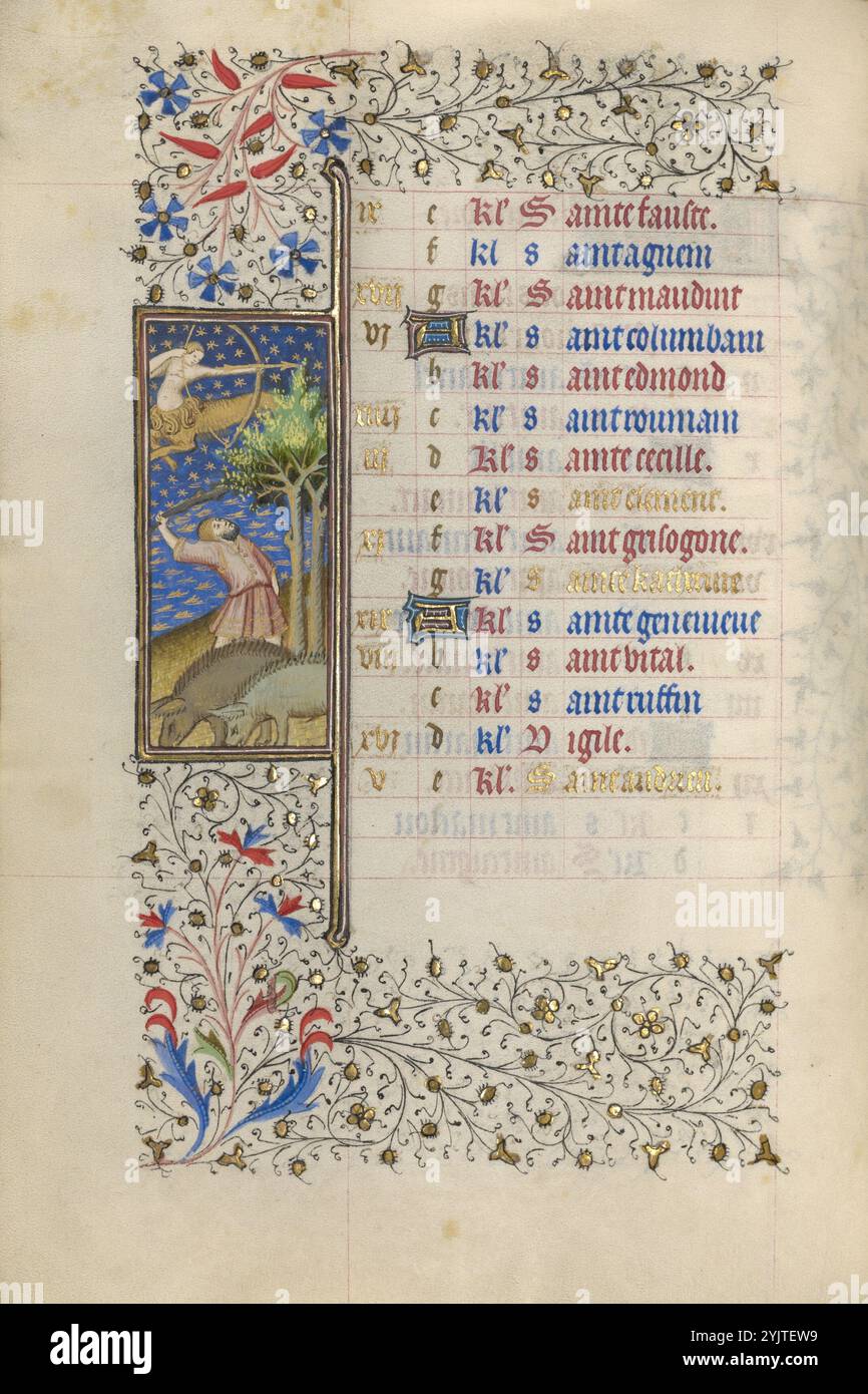 A Man Knocking Acorns from a Tree; Sagittarius; calendar page, Book of ...