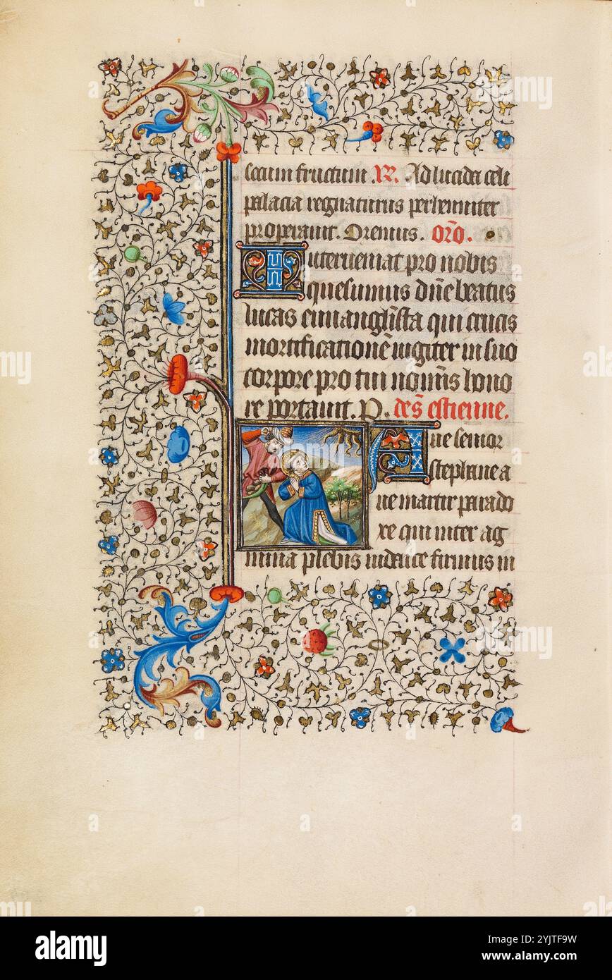 The Stoning of Saint Stephen; Book of Hours, about 1440-1450. Stephen is stoned to death Stock ...