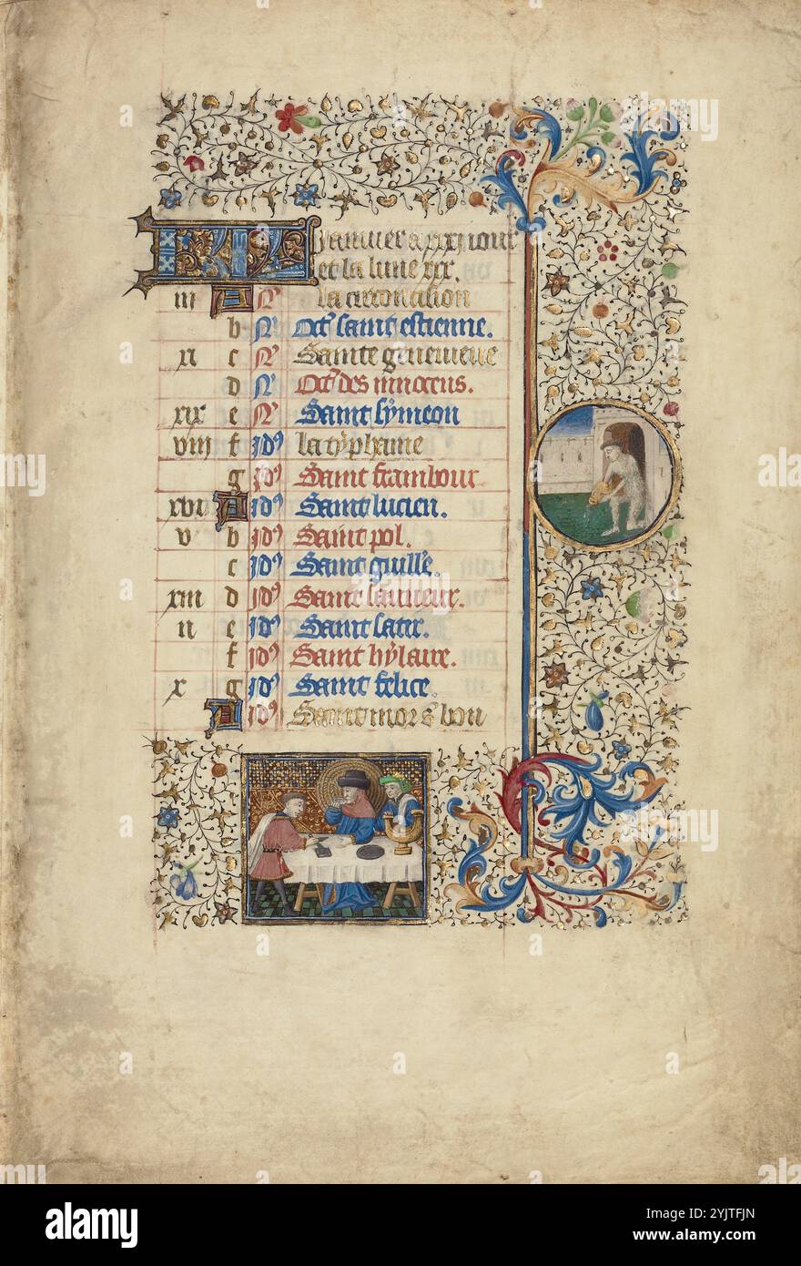 January Calendar Page: Feasting: Aquarius; Book of Hours, about 1440 ...
