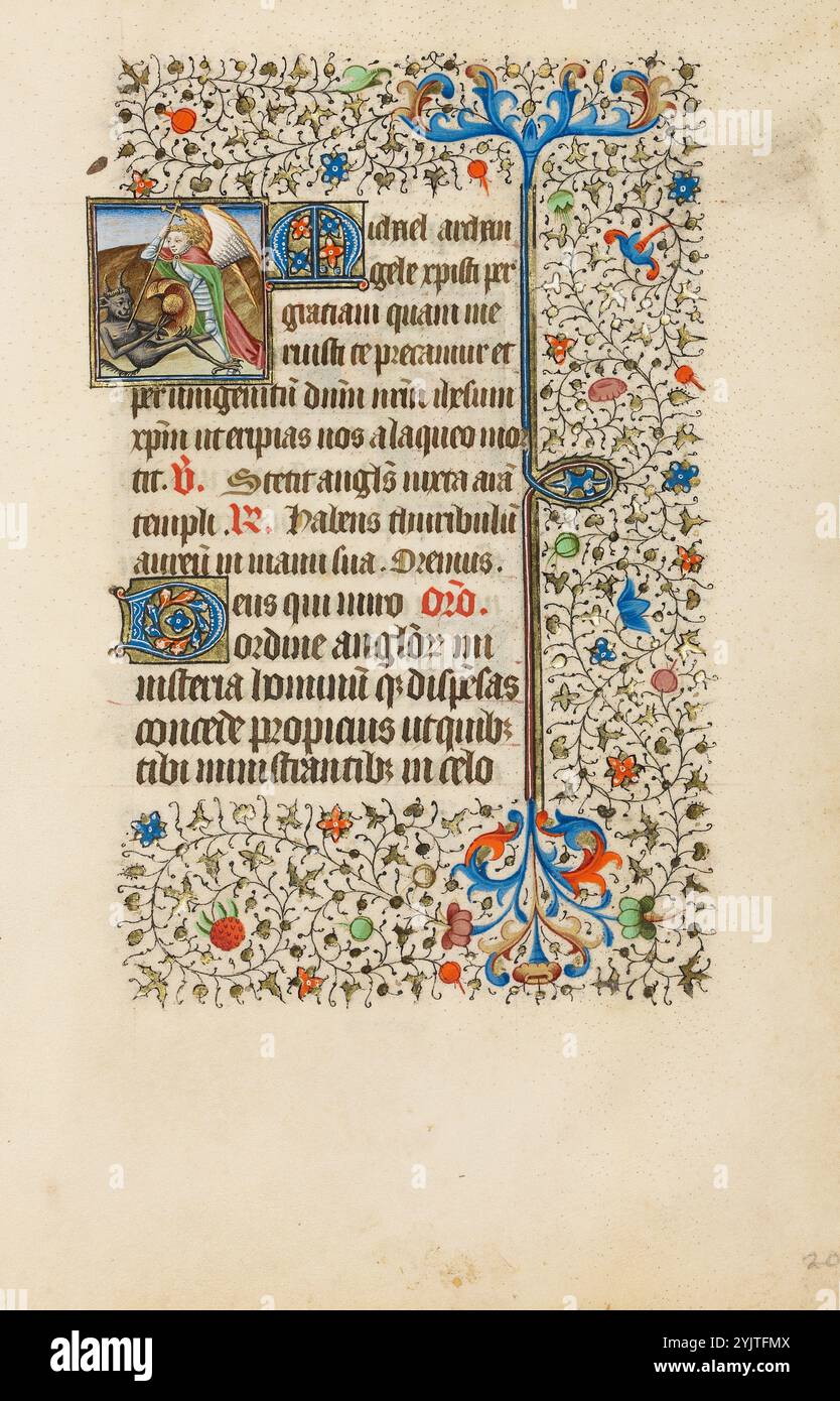Saint Michael Battling the Devil; Book of Hours, about 1440-1450 Stock ...