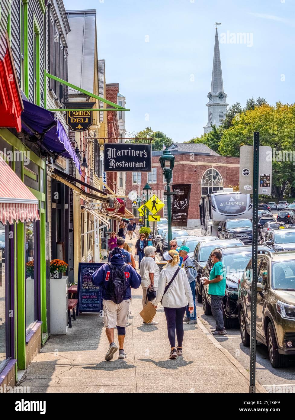 Summer day on Main Street in the coastal town of Camden Maine USA Stock ...