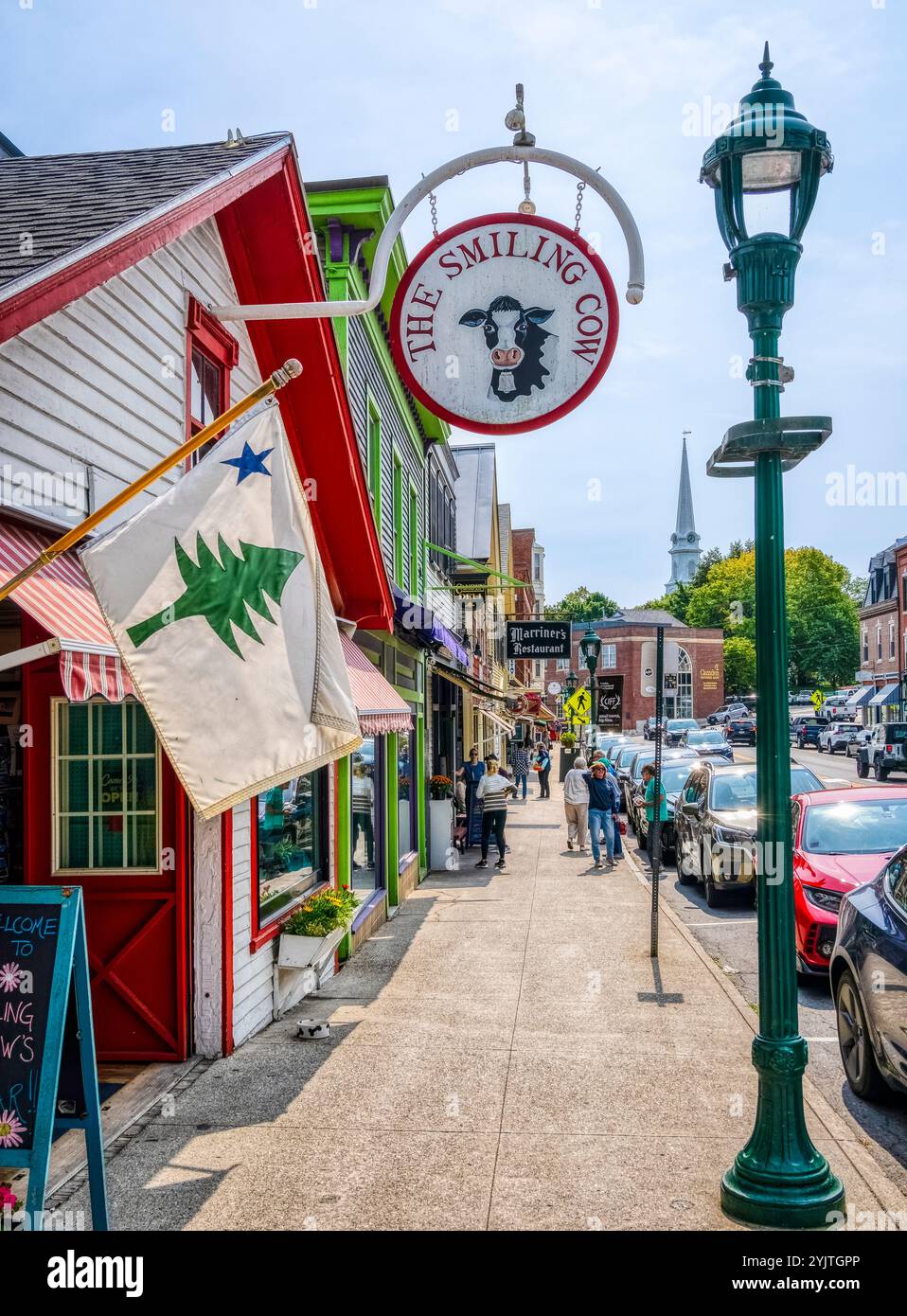 Summer day on Main Street in the coastal town of Camden Maine USA Stock ...