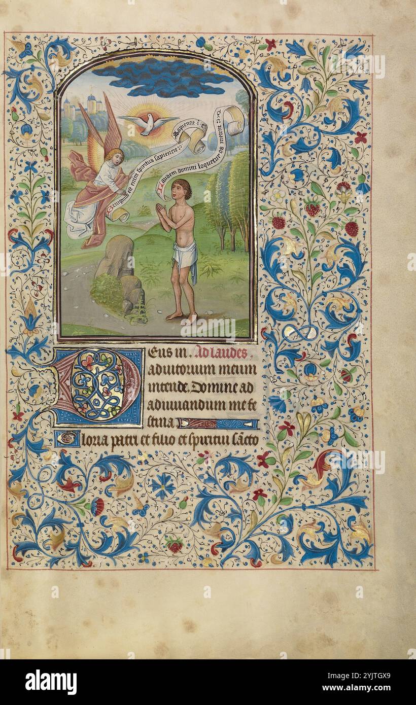 A Man Praying to the Holy Spirit; Arenberg Hours, early 1460s Stock ...