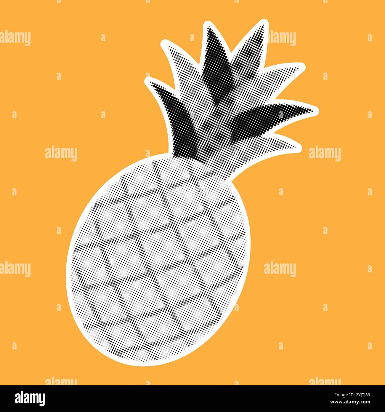 Pineapple. Trendy halftone style. Fresh fruit retro black and white ...