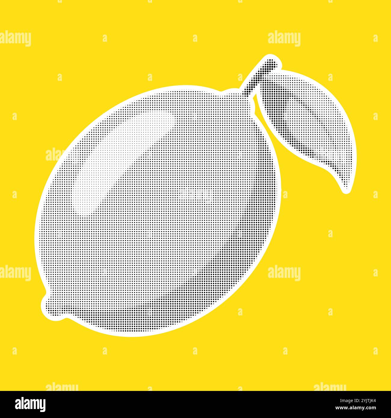 Lemon. Trendy halftone style. Fresh fruit retro black and white halftone dotted texture. Vintage ...