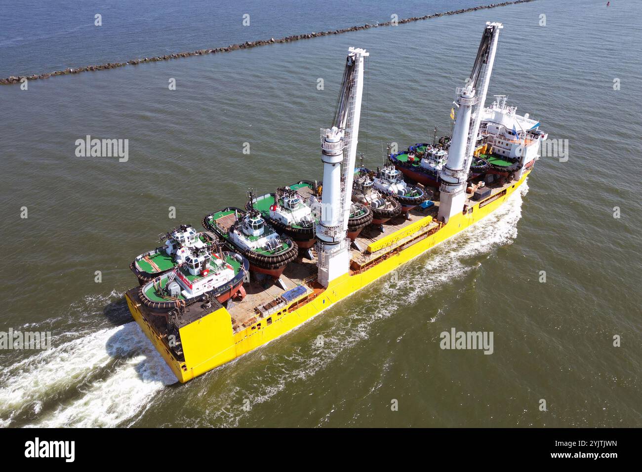 Aerial view of a large vessel with unique lifting capabilities carrying ...