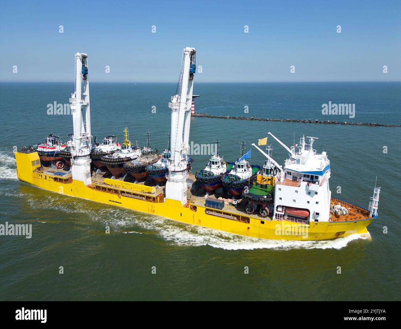 Aerial view of a large vessel with unique lifting capabilities carrying ...