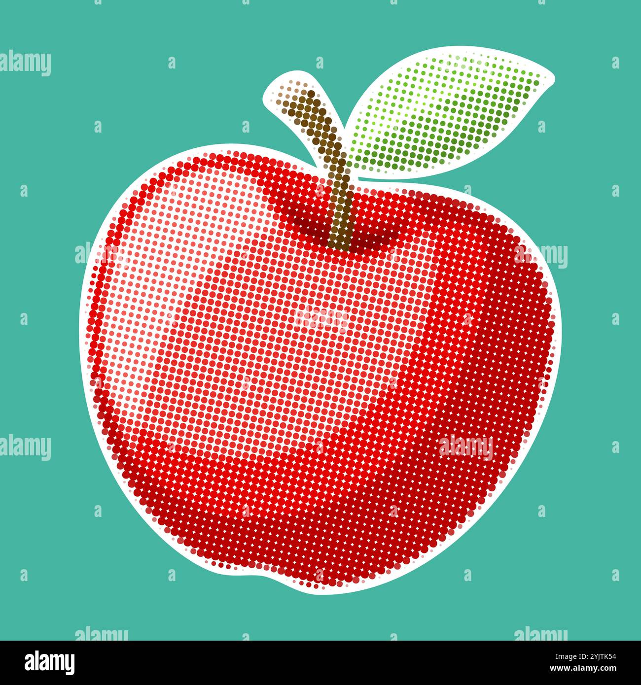 Apple. Trendy halftone style. Fresh fruit retro color halftone dotted ...