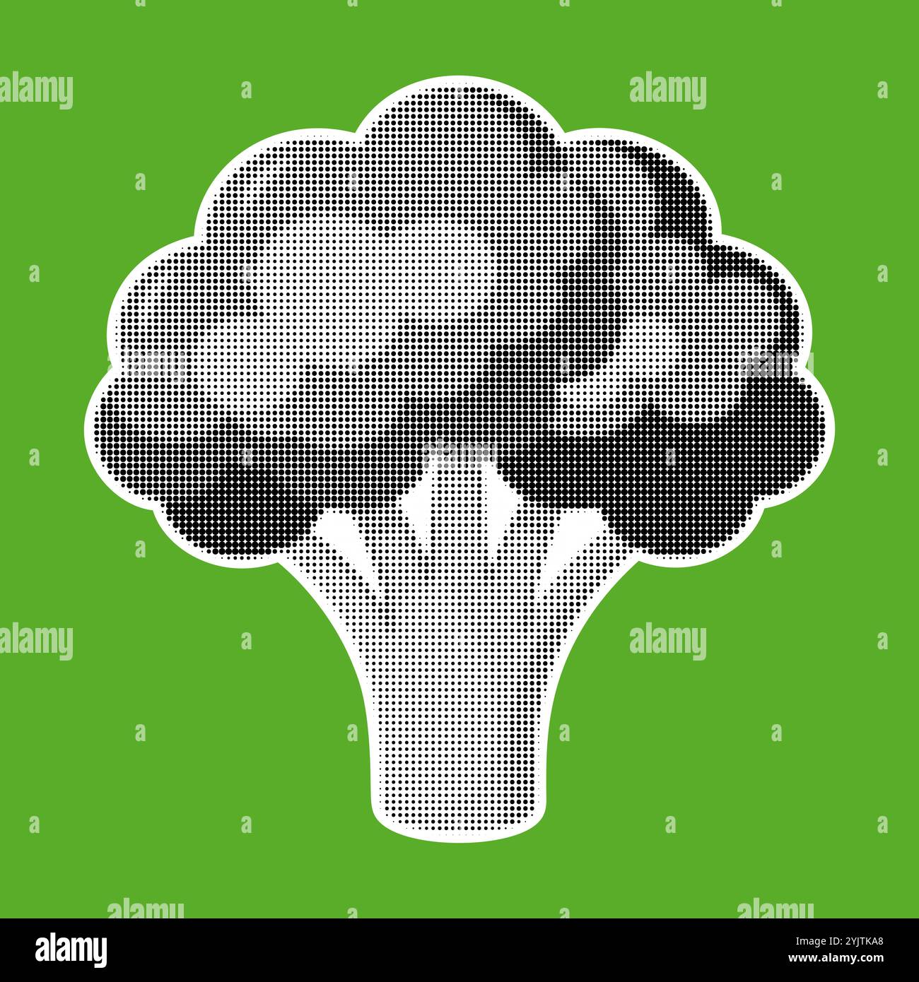Broccoli. Trendy halftone style. Fresh vegetable retro black and white ...